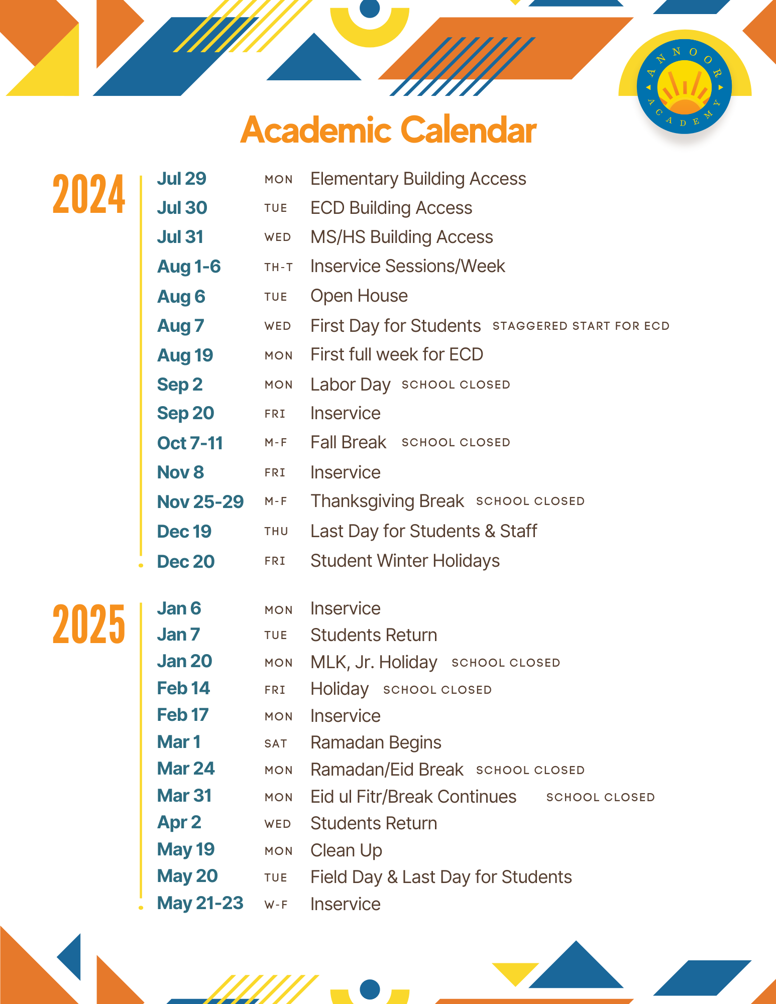 Calendar – Annoor Academy
